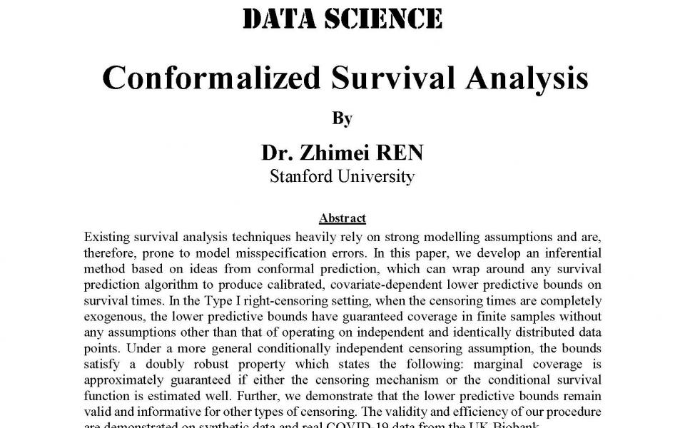 MATH - Seminar on Statistics and Data Science - Conformalized Survival Analysis | 大學活動日曆 - 香港科技大學